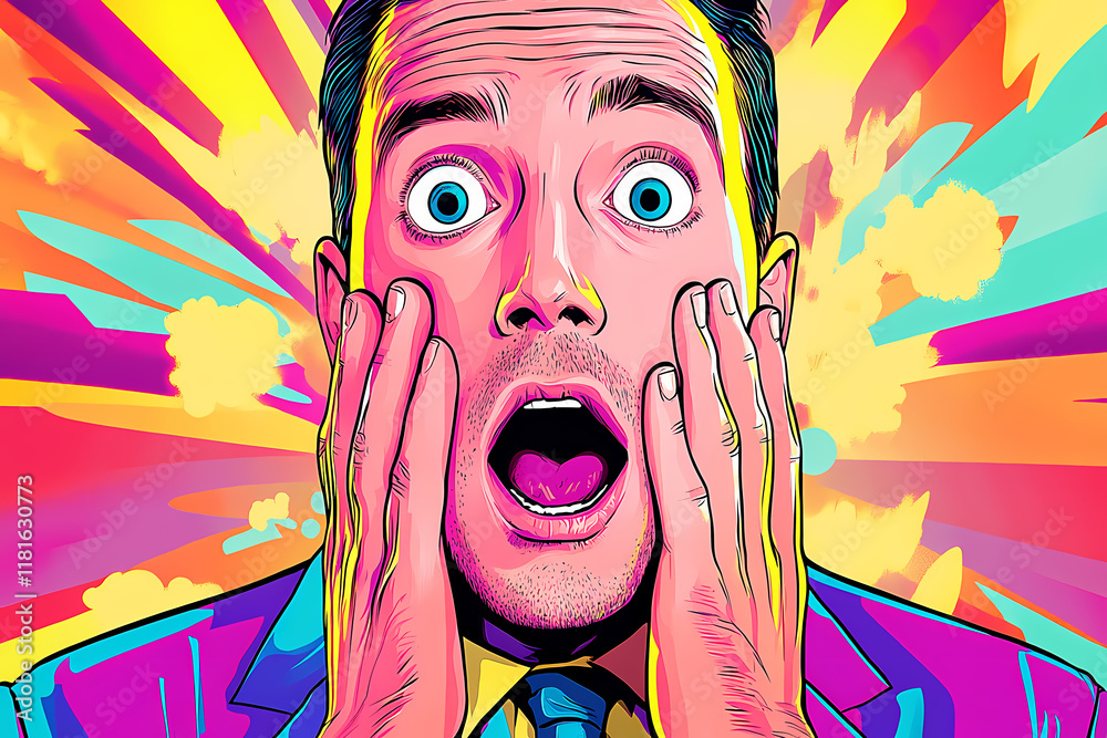 Pop art illustration of a shocked man with a hand on his face ...