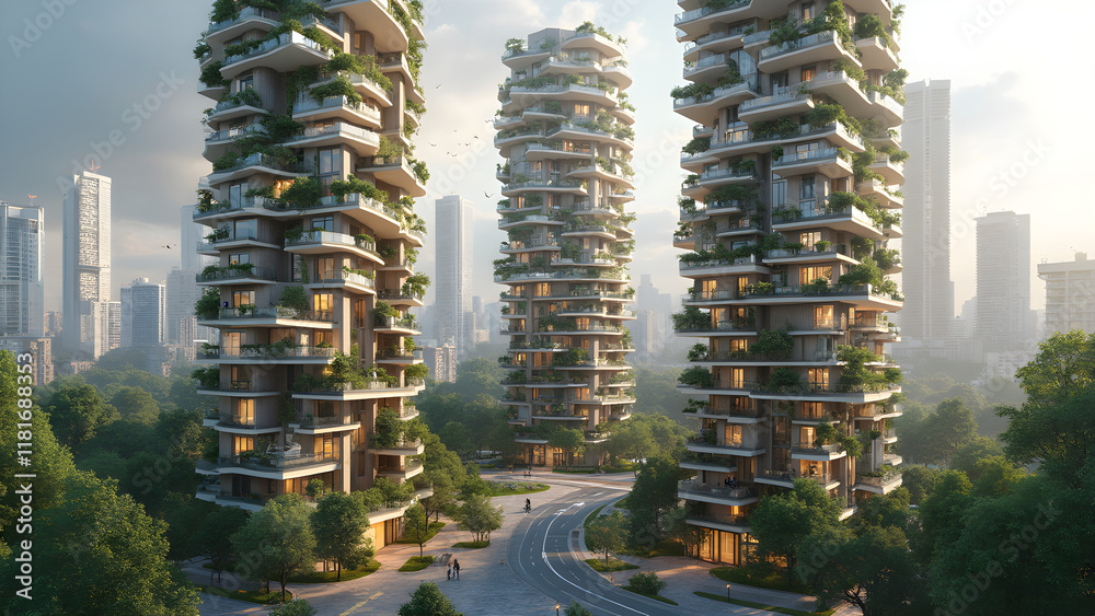 Foto de Stock Modern mixed-use towers in urban design. Integrating ...