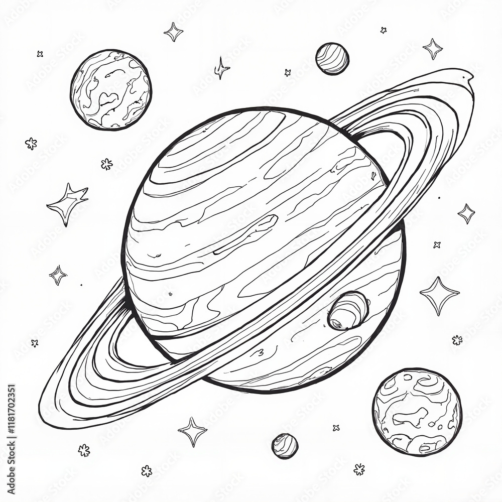 Outline drawing of planets in space Stock Illustration | Adobe Stock