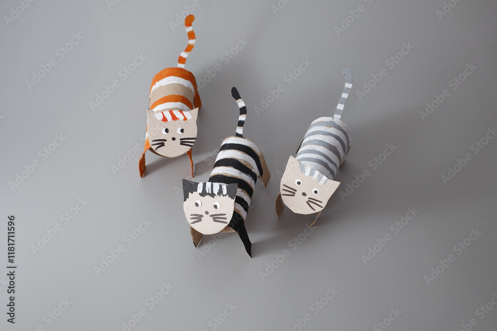 creative paper craft for kids, cats figurine made of recycled paper ...