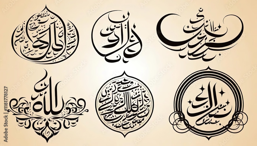 Elegant Arabic Calligraphy Set: Six Unique Designs for Islamic Art ...