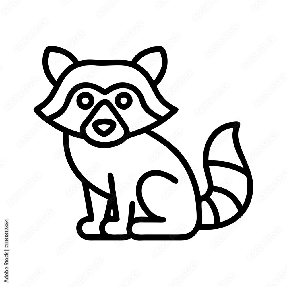 raccoon icon, animals line art, animals vector - simple black line art ...