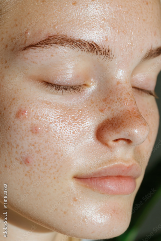 People with acne A close-up of a young woman's face showing natural ...