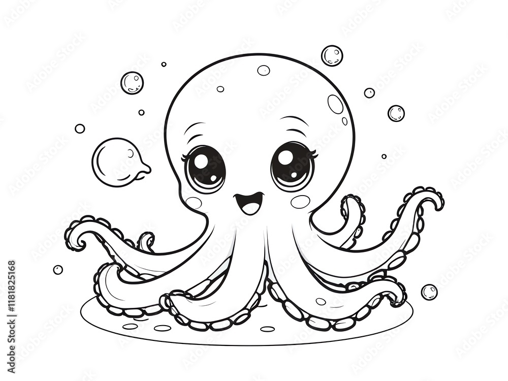 Adorable Cartoon Octopus Coloring Page: A Cute Cephalopod Ready for ...