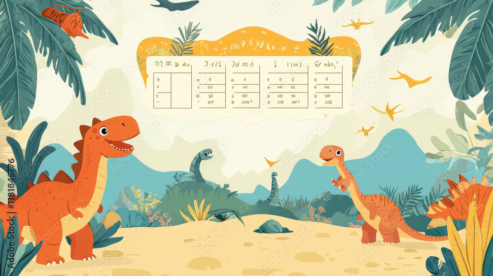 Weekly planner timetable schedule with funny dinosaur characters in ...