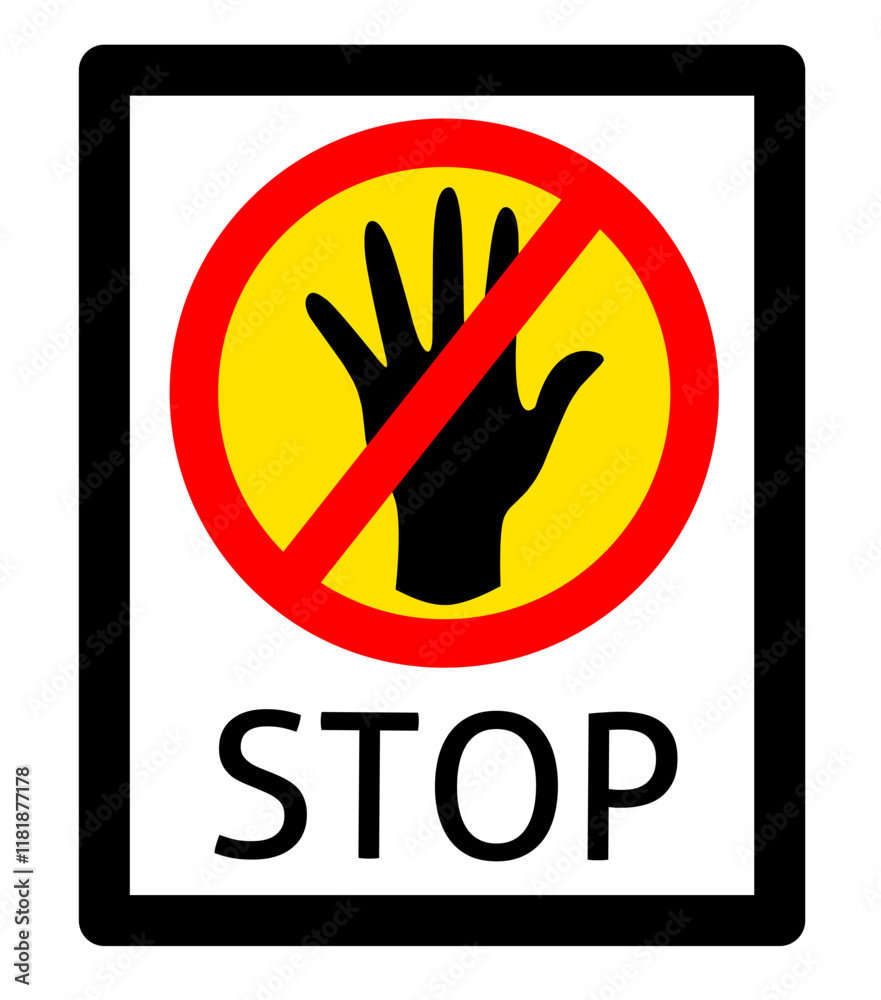 NO ENTRY sign vector illustration, Right hand palm. STOP icon in ...