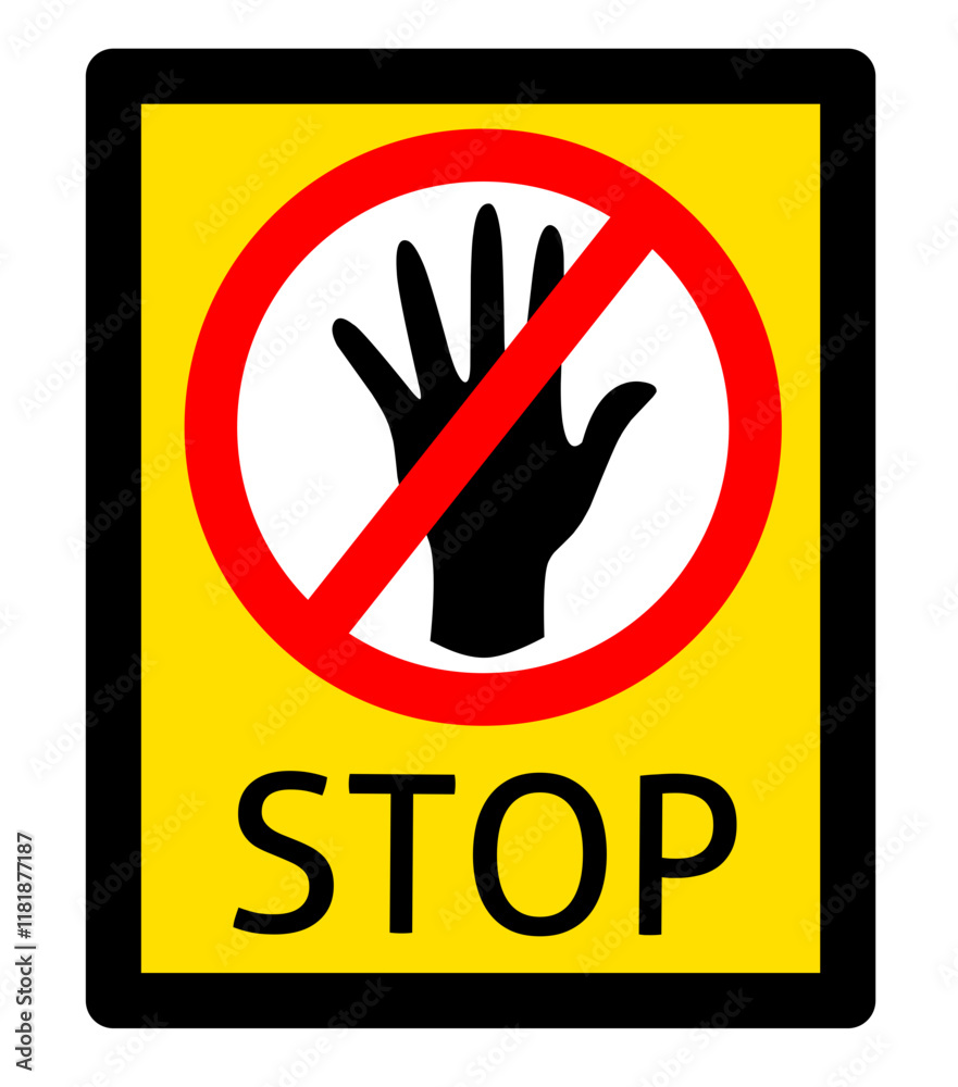 NO ENTRY sign vector illustration, Right hand palm. STOP icon in ...
