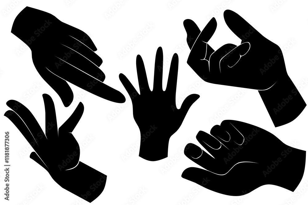 Vector collection of silhouettes of human hands depicting various ...