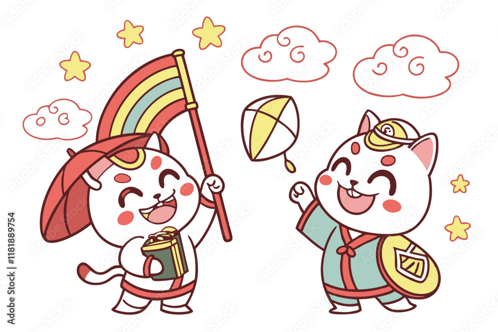 Cartoon Japanese deities, colorful chibi gods, cute Shinto kami ...