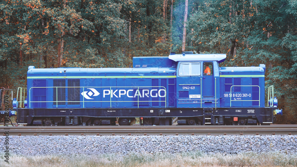 Porazyn, Poland - October 11, 2024. PKP Cargo logo on a class SM42 Polish locomotive. Stock ...