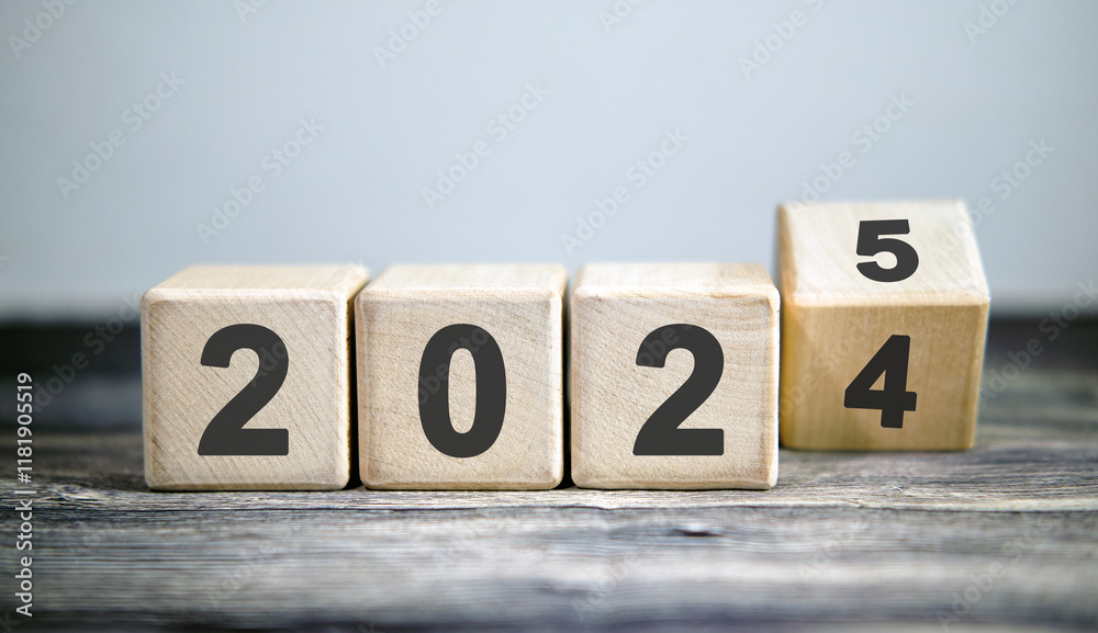 New year 2025 concept. Change of year 2024 to 2025, coup. Stock Photo ...