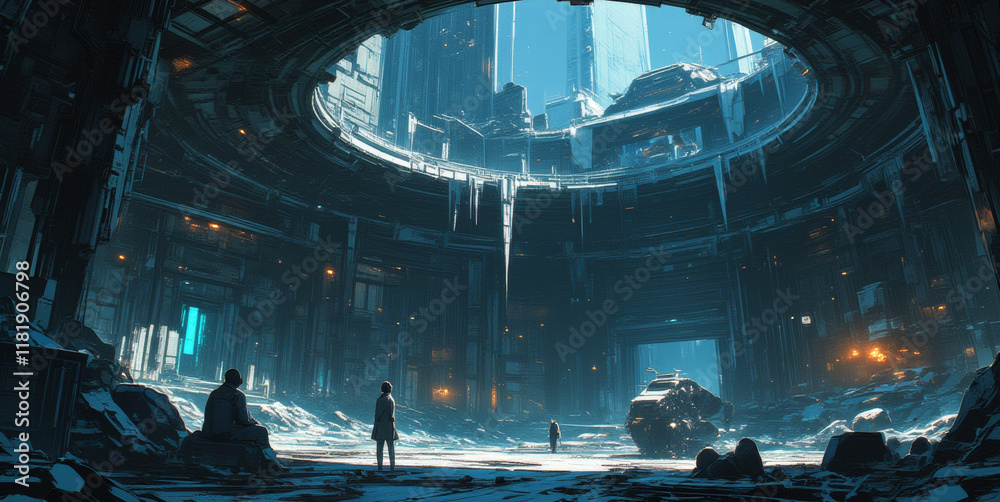 Anime sci-fi environment, a futuristic military base with advanced ...