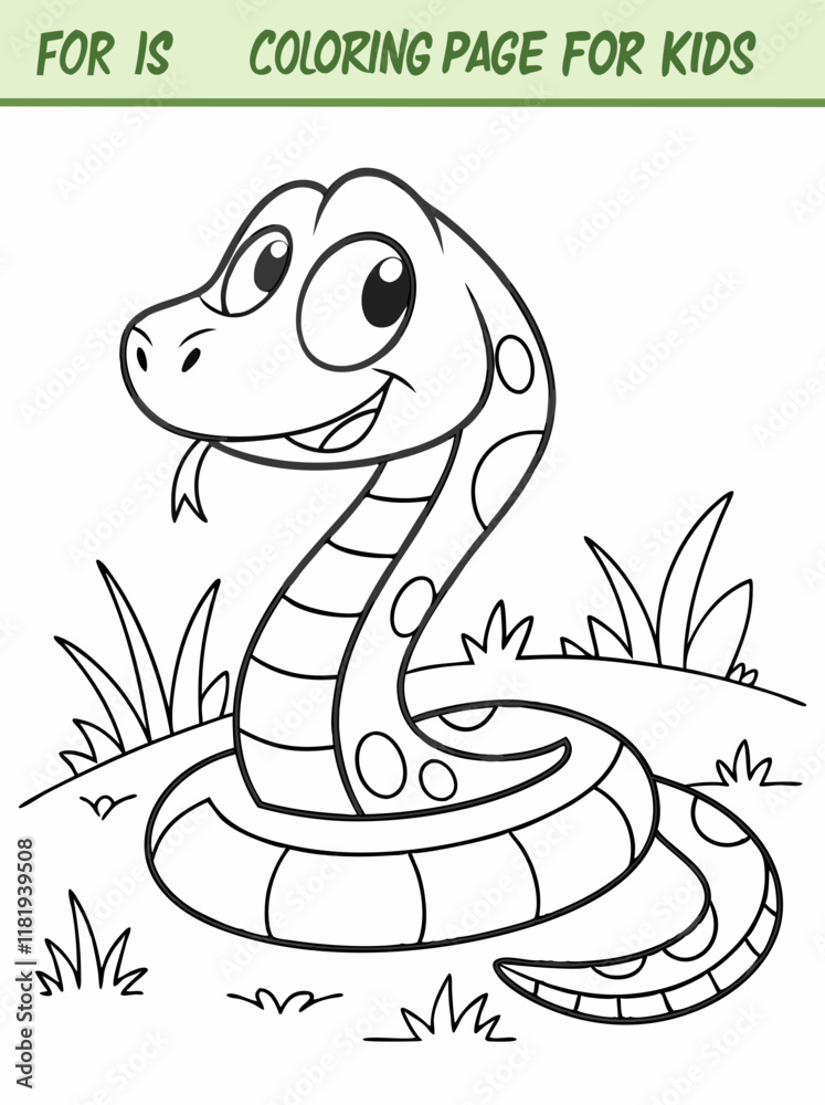 Cute Snake Coloring Page for Kids - Fun Printable Activity. Stock ...