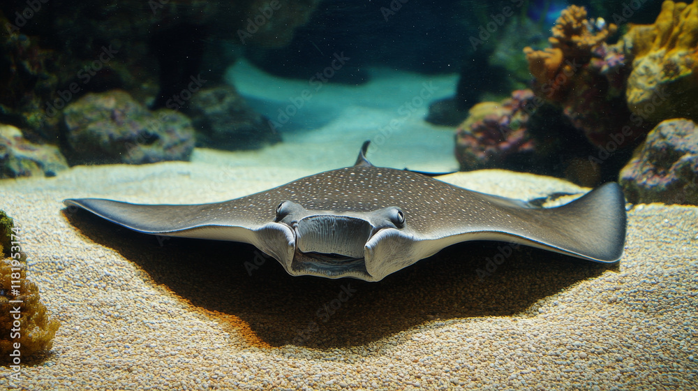 Manta ray, stingray, cramp fish. Ocean underwater animal, tropical sea ...