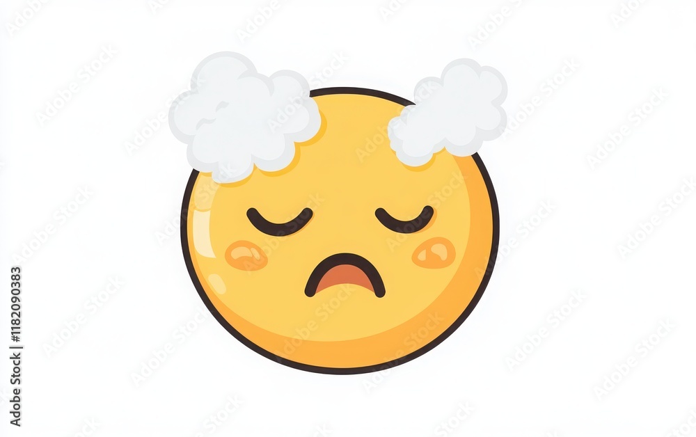 Emoji of a yellow face sneezing with closed eyes, small clouds of snot ...