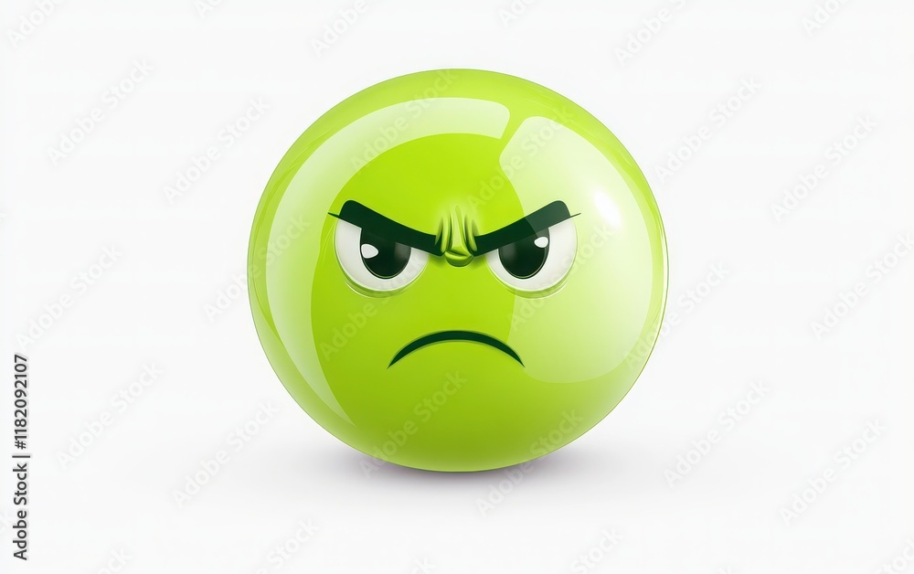 Simple sad green emoji with a downturned mouth, clip art style, on a ...