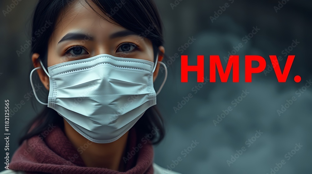 Woman and Child in Masks Facing Floating Virus Particles – HMPV ...