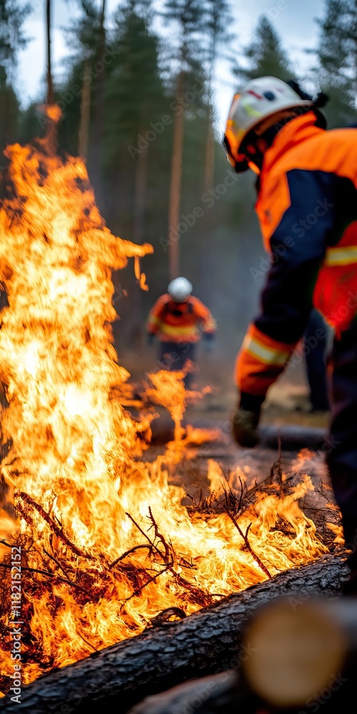 Firefighters manage a controlled burn in a forest, highlighting safety ...