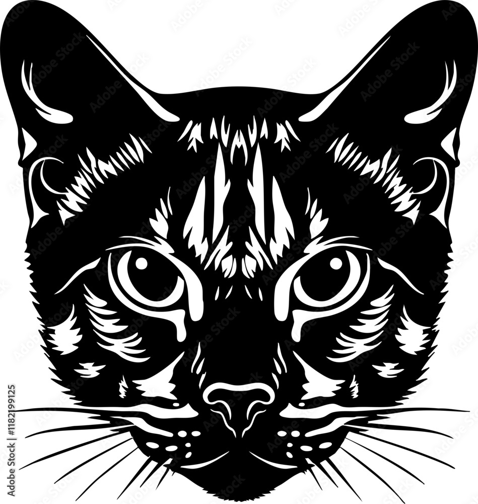 Bengal Tiger cat | Realistic cat face vector | Minimalist silhouette ...