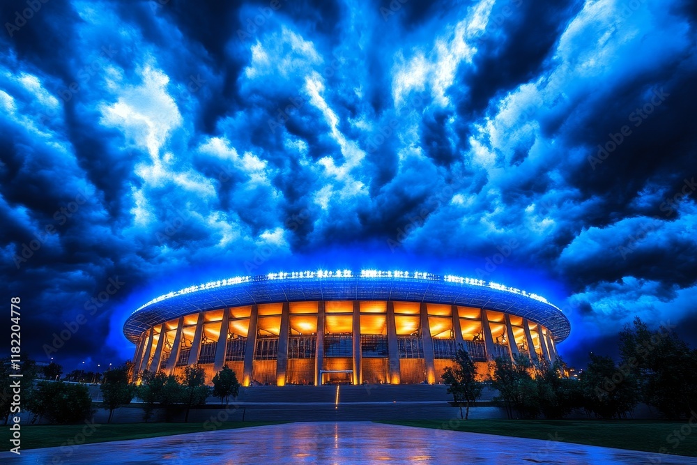 Stadium Under Dramatic Sky - Night scene, stadium, dramatic clouds ...