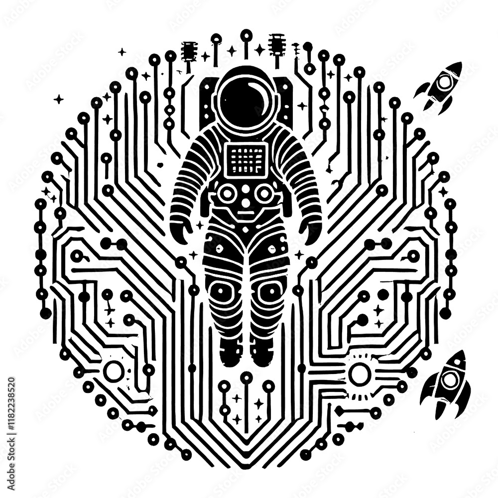 circuit technology astronout, astronout, illustrations, vector, nature ...