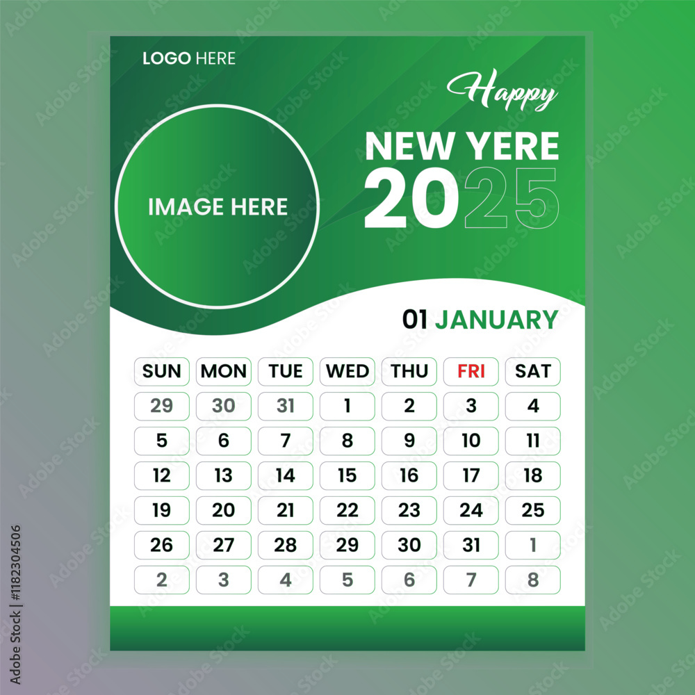 Vector de Stock 2025 Editable Calendar Template | Vector AI, EPS, PDF ...