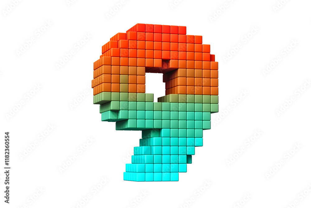 Pixel art style typography digit number 9 in orange to bright blue ...