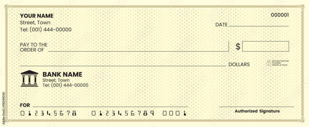 Blank check template, bank cheque vector, customizable design ...