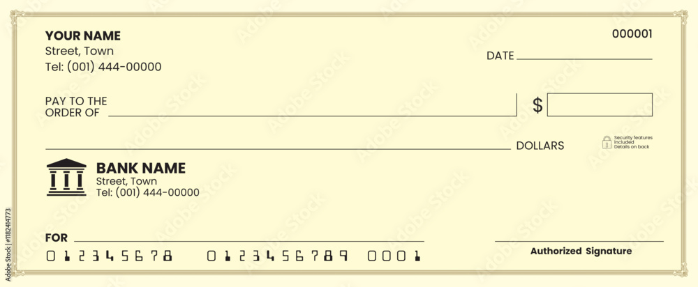 Blank check template, bank cheque vector, customizable design ...