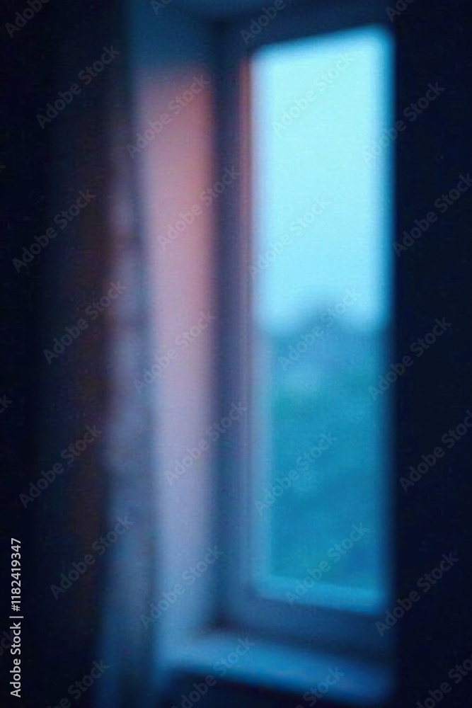 Faint light on a blue window with gradient blur effect, light, abstract ...