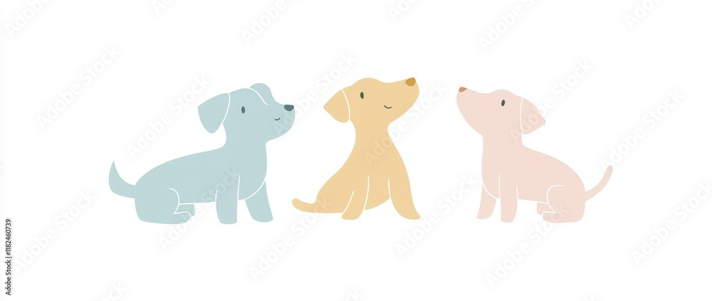 Cute, simple clipart of dogs in various poses and sizes, in pastel ...
