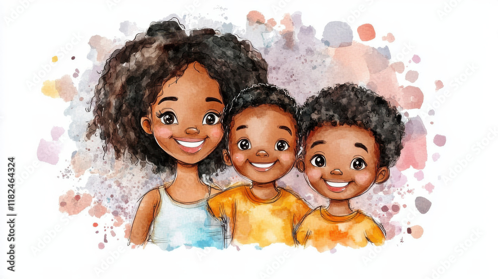 African American family clipart on a transparent background Stock ...