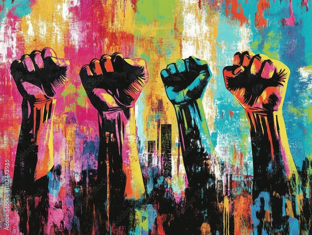 vibrant urban protest movement depicted in dynamic street art style ...