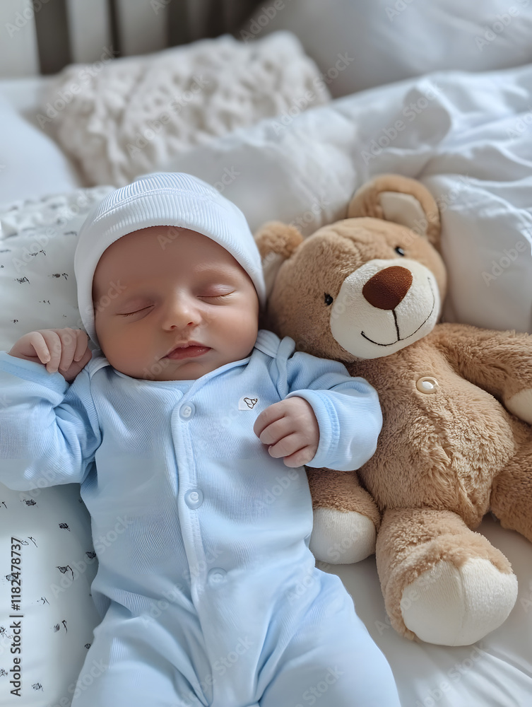 It's a boy new born baby text on sign board with cute little blue ...