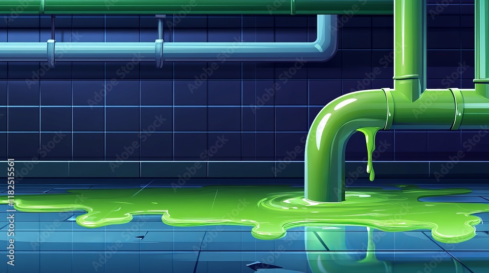Cartoon vector of a sewer drainage system with green toxic liquid ...