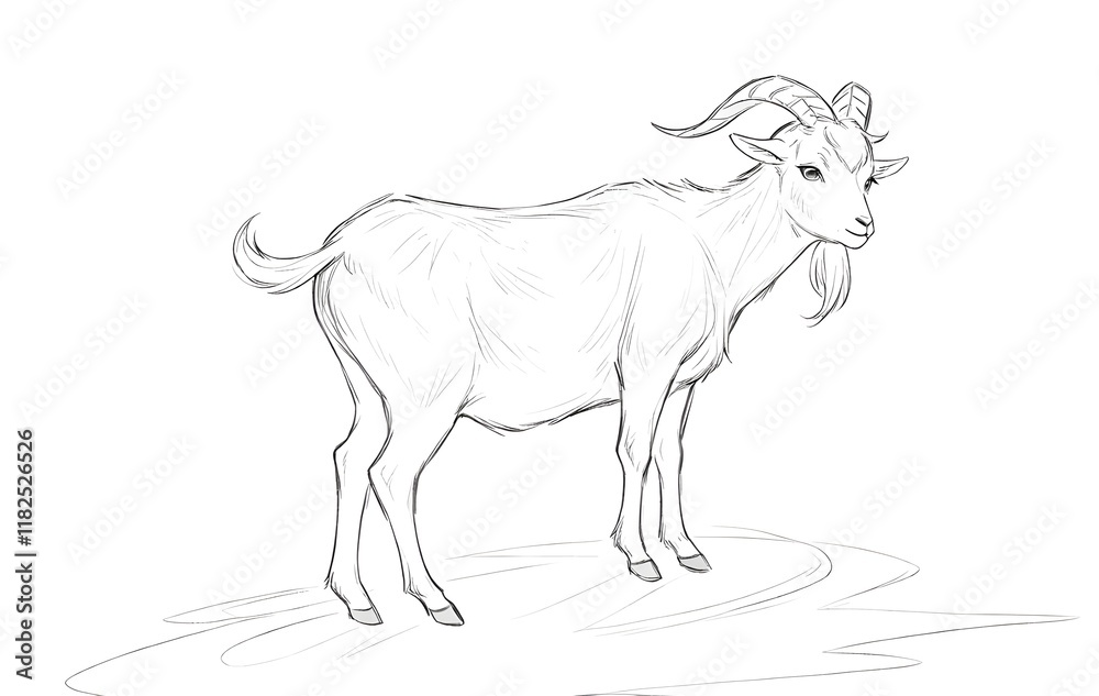 minimalist outline drawing of a goat isolated on pure white Stock ...