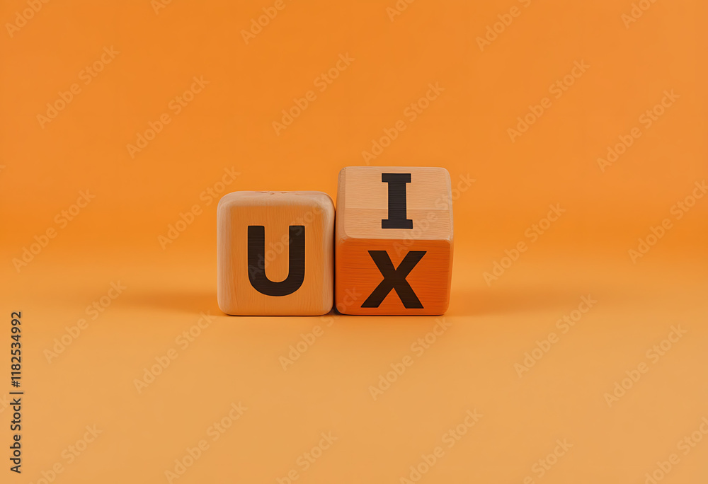 Ilustración de Stock UX UI concept, Wooden blocks spelling out UX UI ...