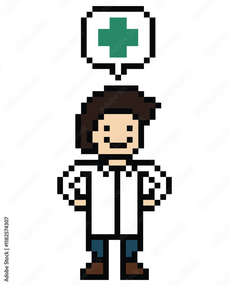 Vector de Stock Cute pixel cartoon 8bit character man doctor or ...