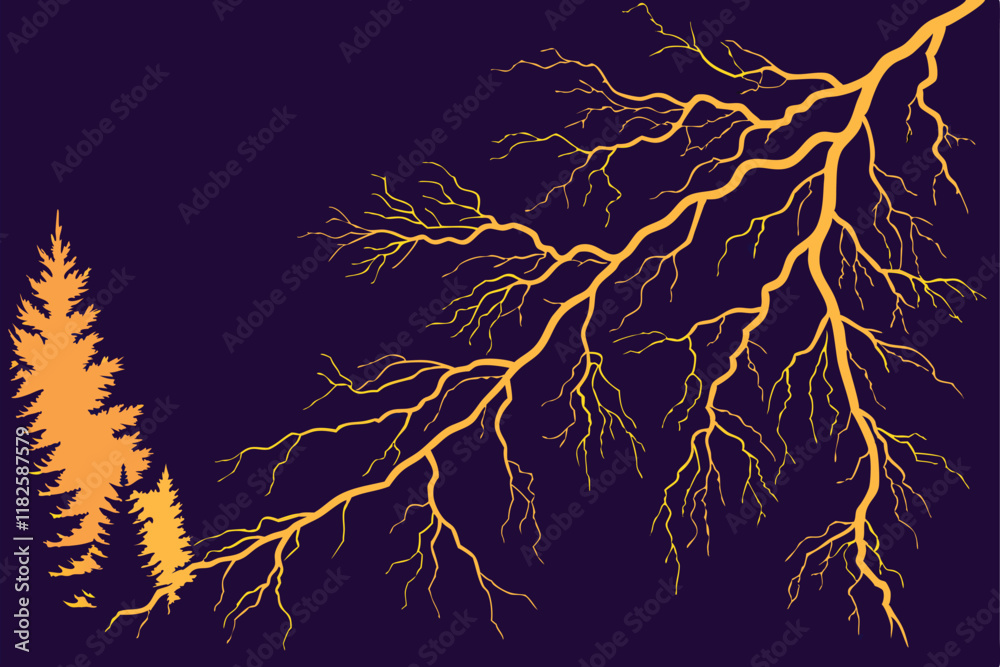 Lightning bolt, electrical discharge, glowing orange, jagged lines ...