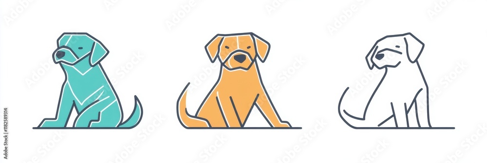Three minimalist line art logos of dogs on white background with ...