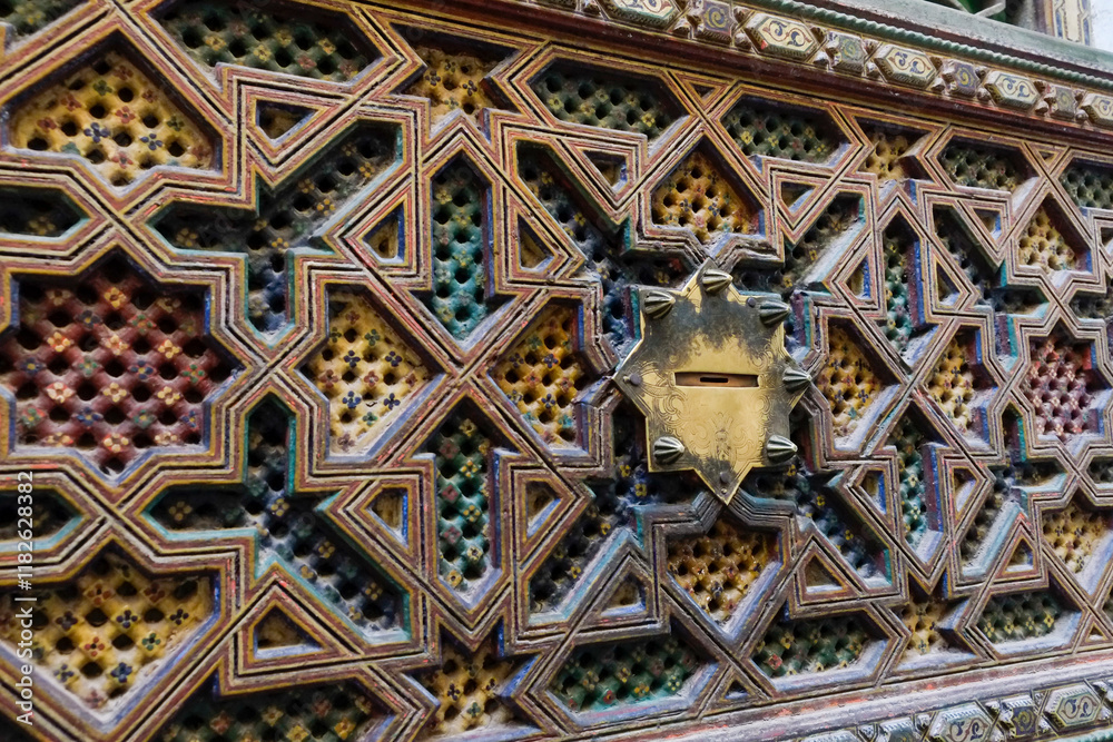 Fes, Morocco. Metal plate on the exterior of a mosque wall where you ...