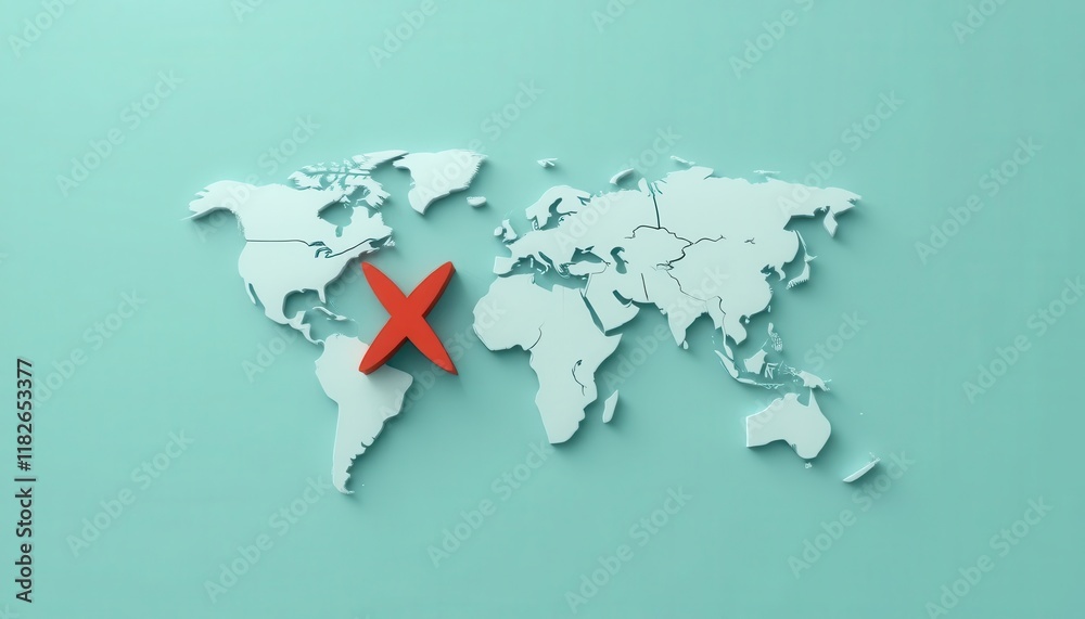 A world map illustrating geopolitical risks with a marked location ...