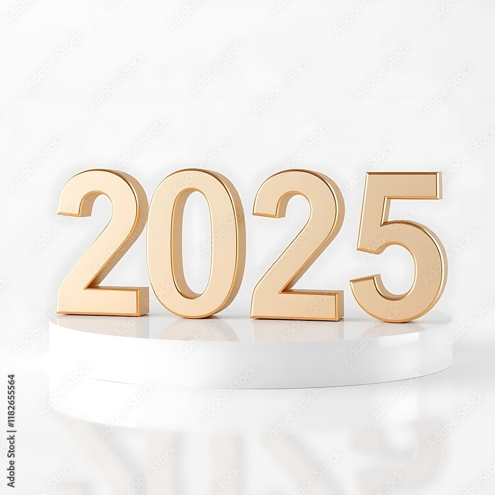 2025 3d text New Year gold realistic rendering celebration AI Image Stock Photo | Adobe Stock