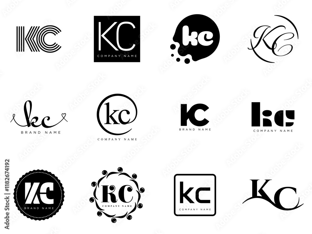 KC logo company template. Letter k and c logotype. Set different ...