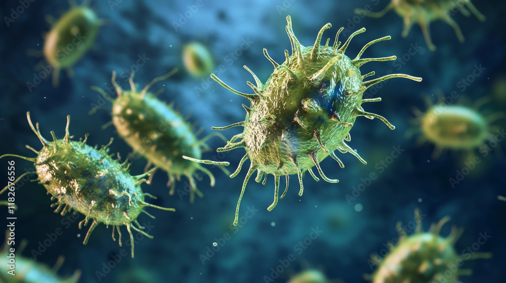 Bacteria invade the chromosome. 3D render virus attacks the chromosomes ...