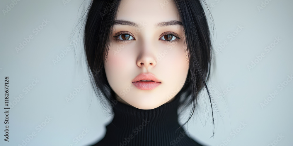 Beautiful young kazakh girl, young woman, serious face, modern ...