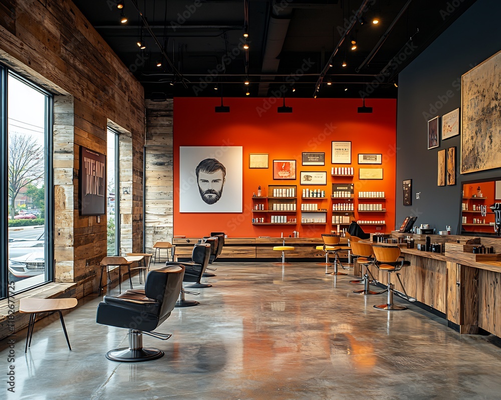 Contemporary mens salon with models flaunting different facial hair ...