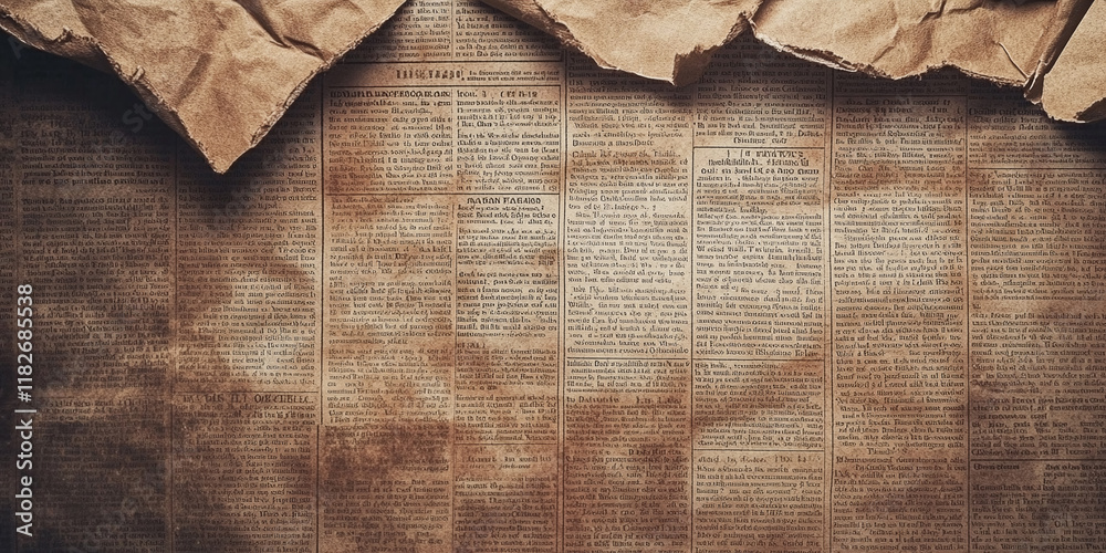 A detailed vintage newspaper spread featuring aged, yellowed paper and ...