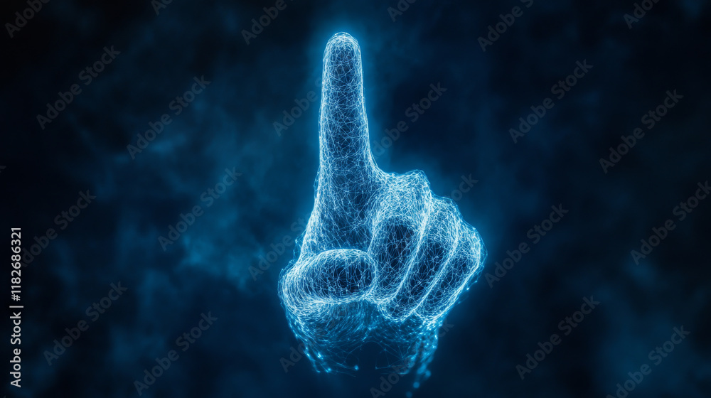 Hologram middle finger. A holographic projection of a middle finger ...