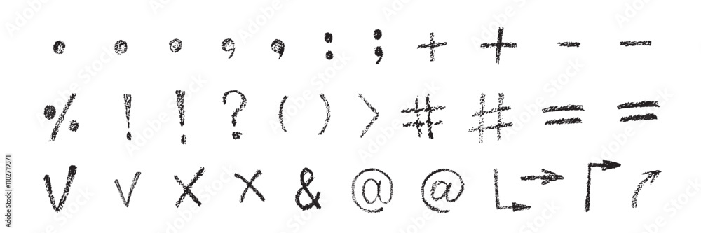Chalk, crayon hand drawn grunge texture punctuation check marks ...